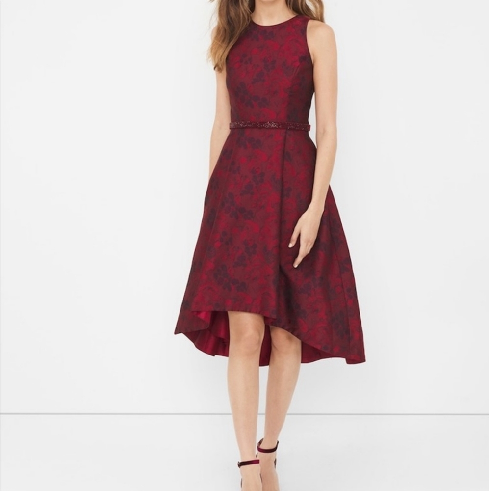 Whbm Burgundy High-Low Jacquard Dress - Gem